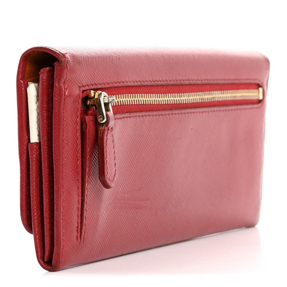 Prada Saffiano Metal Continental Flap Travel Wallet Fuoco 1723665 ...