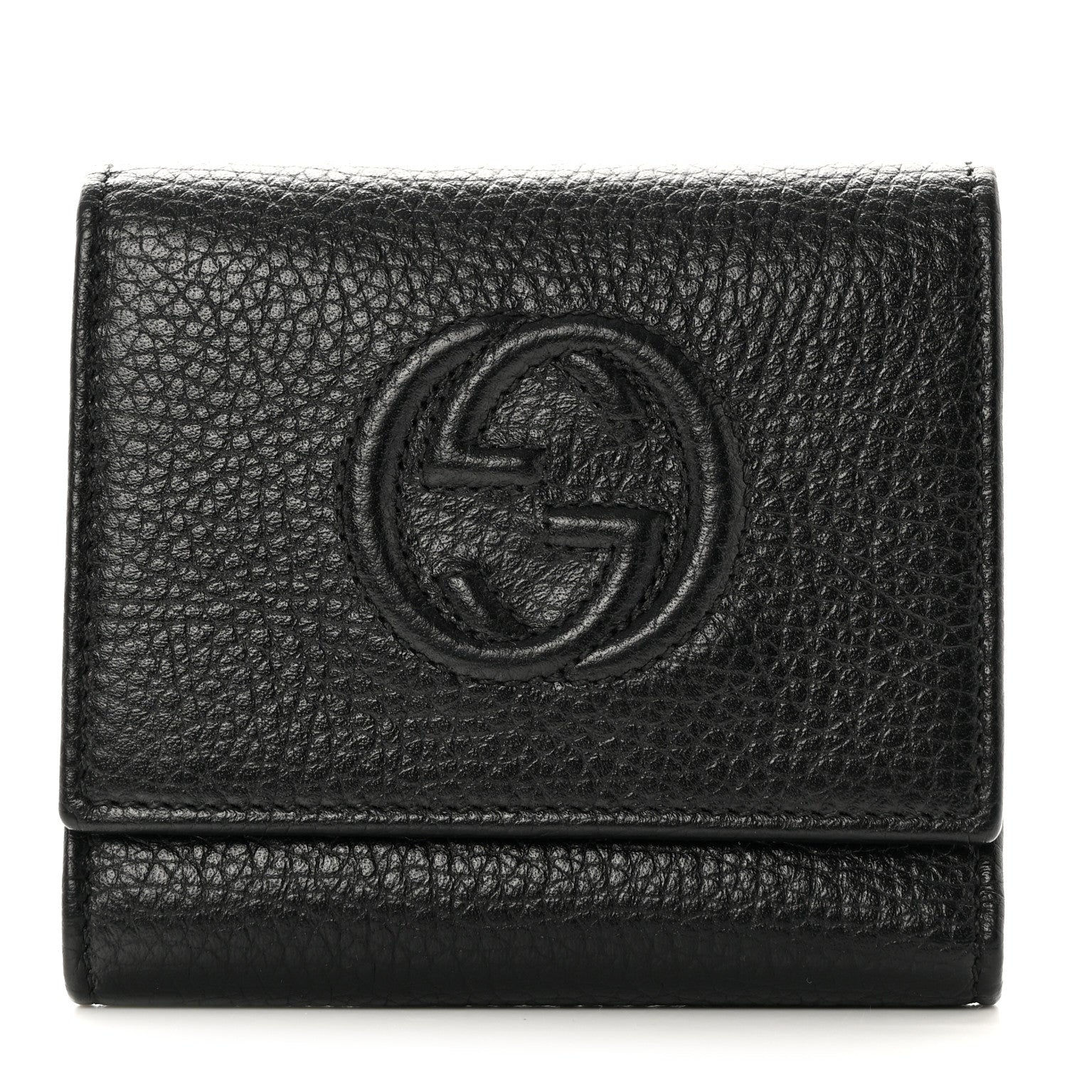 Gucci Pebbled Calfskin Soho Compact Flap Wallet Black 1365270 ...