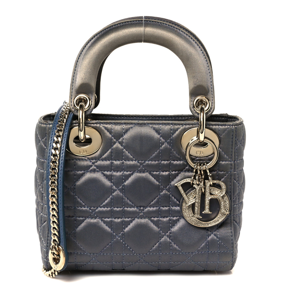 Christian Dior Satin Swarovski Crystal Cannage Mini Lady Dior Grey ...