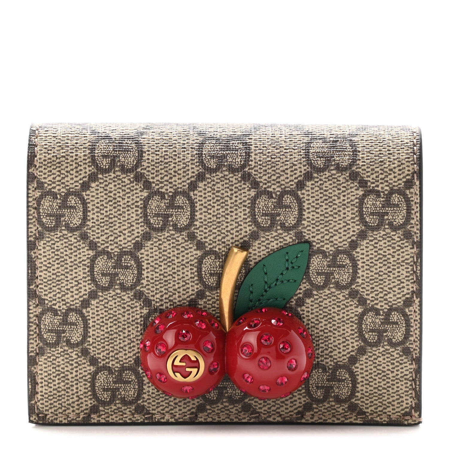 Gucci GG Supreme Monogram Cherry Embellished Card Case Wallet Hibiscus ...