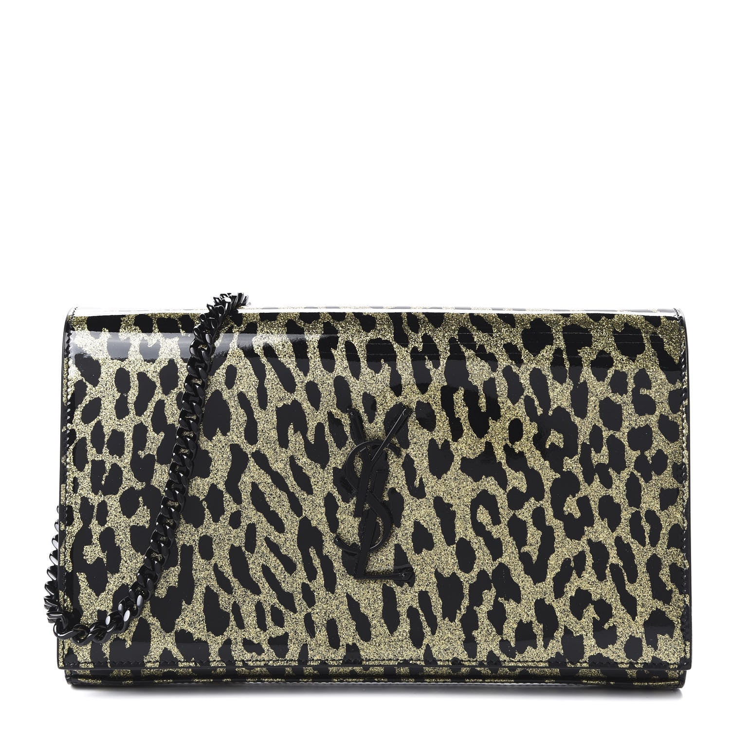 Saint Laurent Patent Leopard Print Monogram Chain Wallet Leopard Black ...