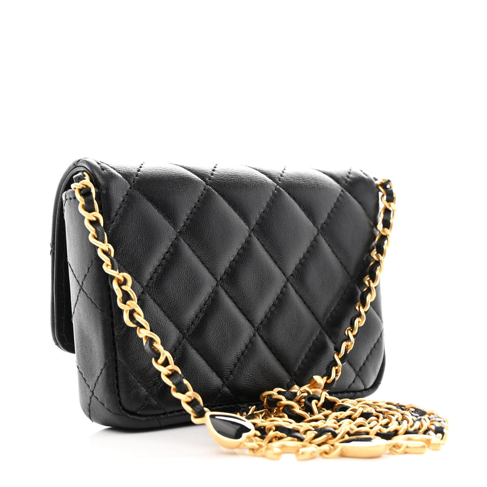 Chanel Lambskin Enamel Quilted Coco Hearts Clutch With Chain Black ...