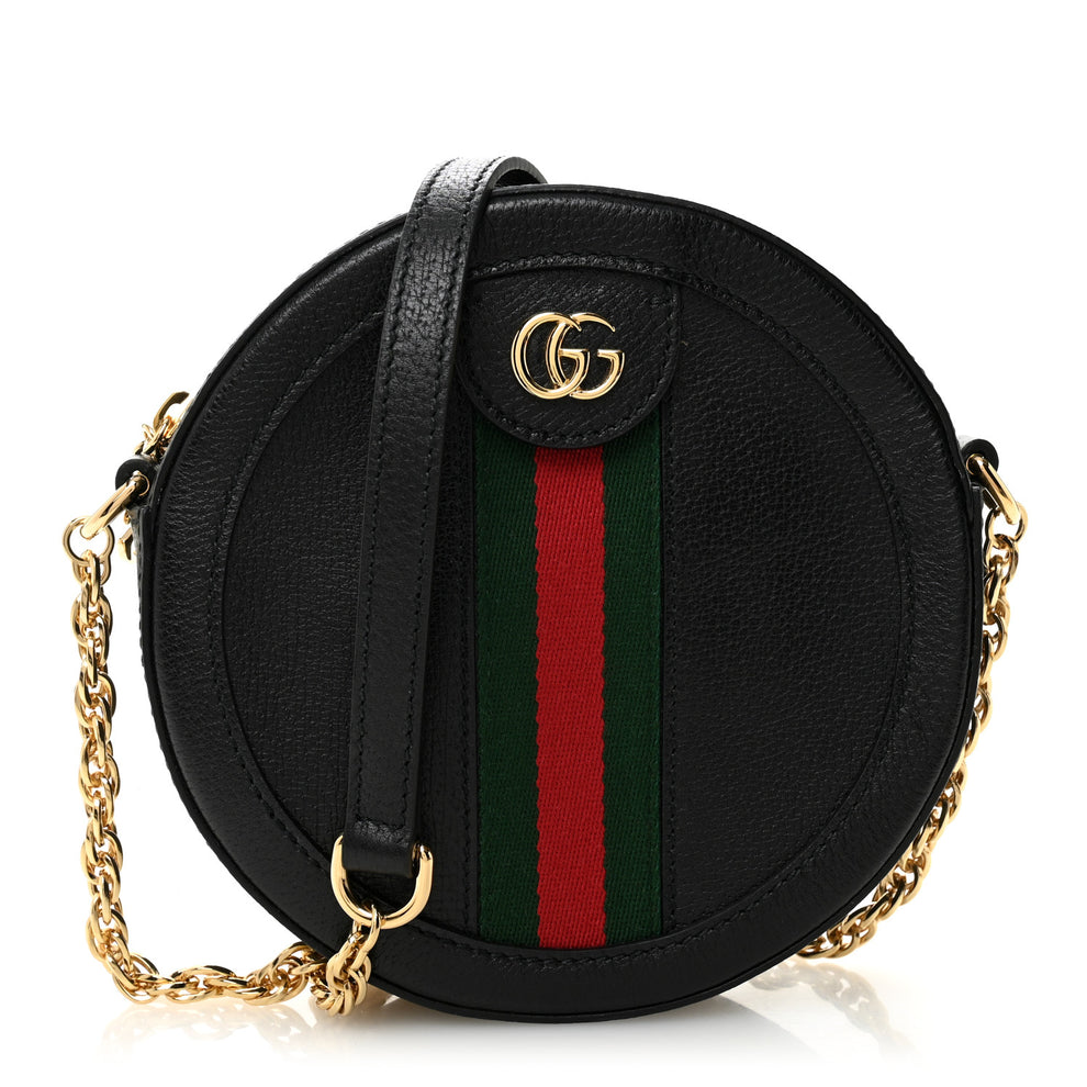 Gucci Grained Calfskin Web Mini Ophidia Round Shoulder Bag Black ...