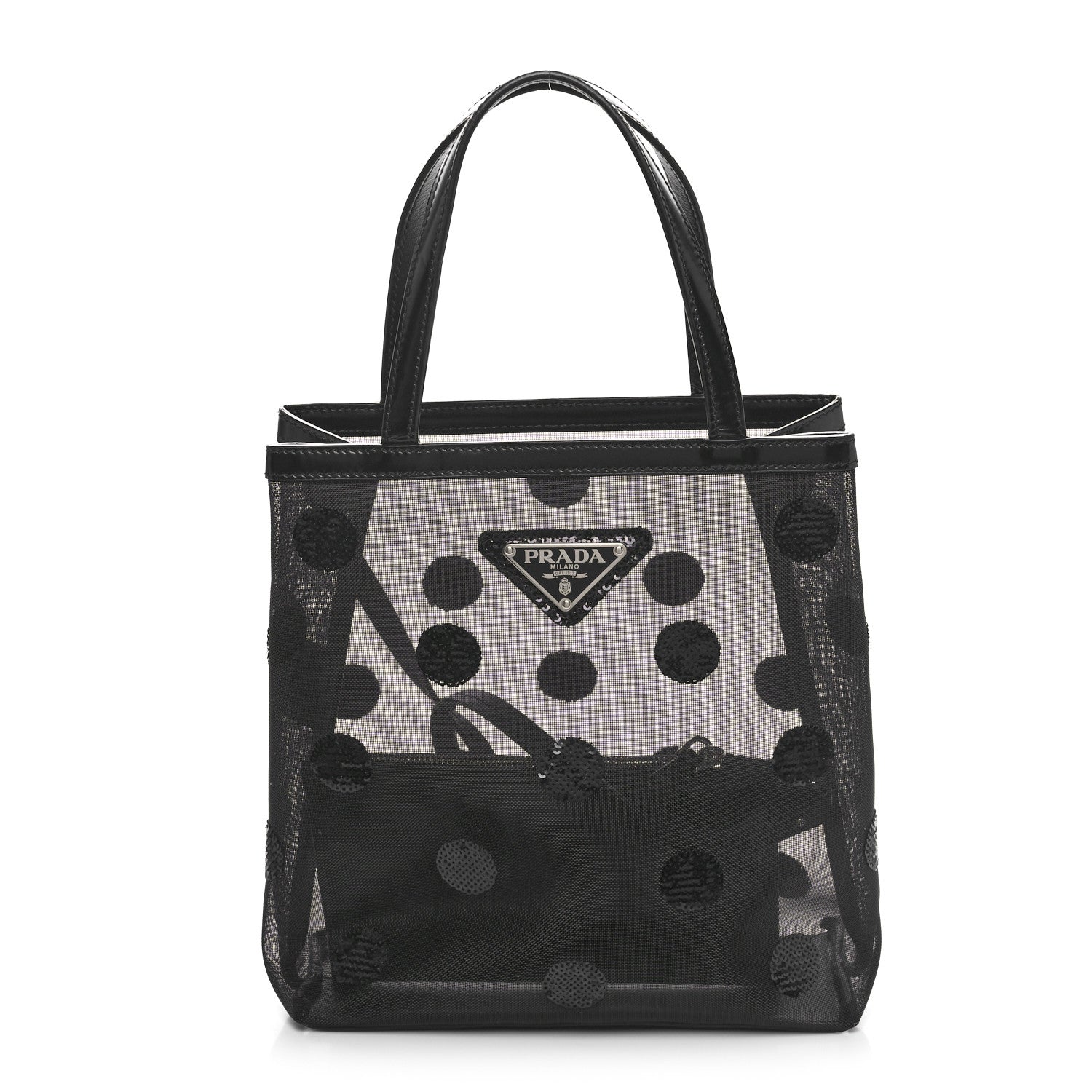 Prada Mesh Sequin Polka-Dot Small Tote Bag Black 1596063 – FASHIONPHILE