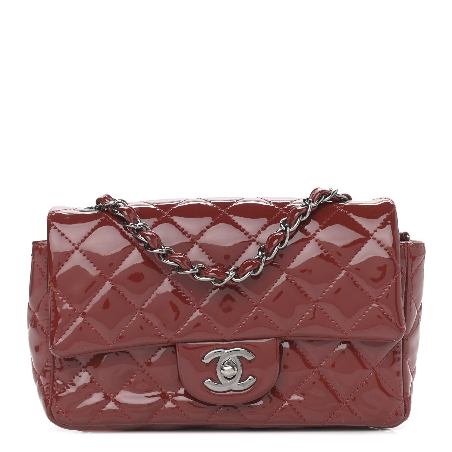 Chanel Patent Calfskin Quilted Mini Rectangular Flap Dark Red 951304 ...