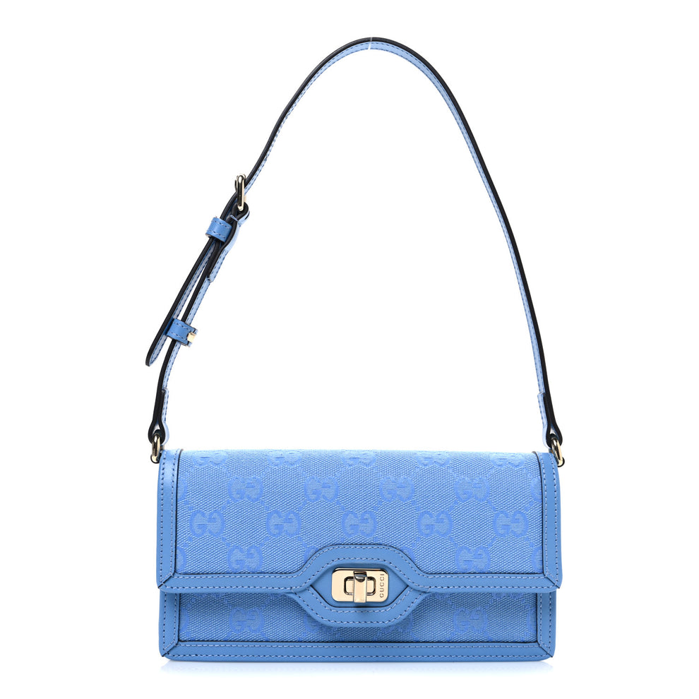 Gucci GG Monogram Scratch Lux Calfskin Mini Luce Shoulder Bag Blue ...