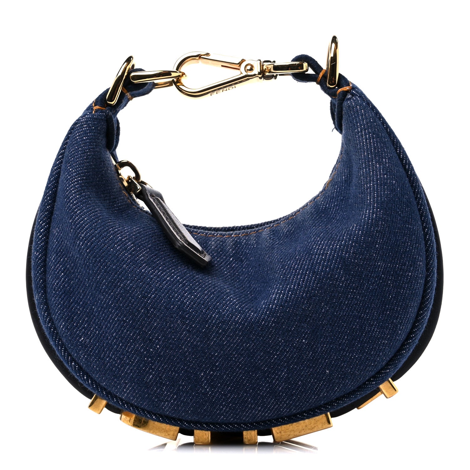 Fendi Denim Shiny Nappa Nano Fendigraphy Hobo Charm Blue Moro 1301397 ...