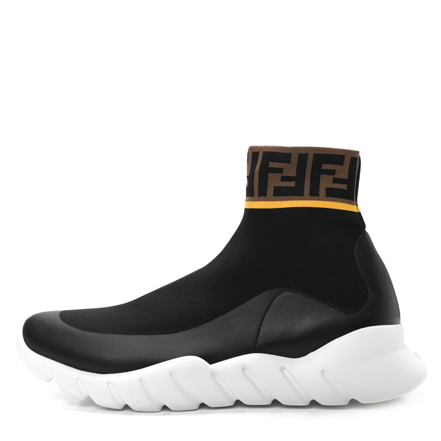 Fendi Jersey FF Mania Mens High Top Sock Sneakers 10 Black Tobacco Yema ...