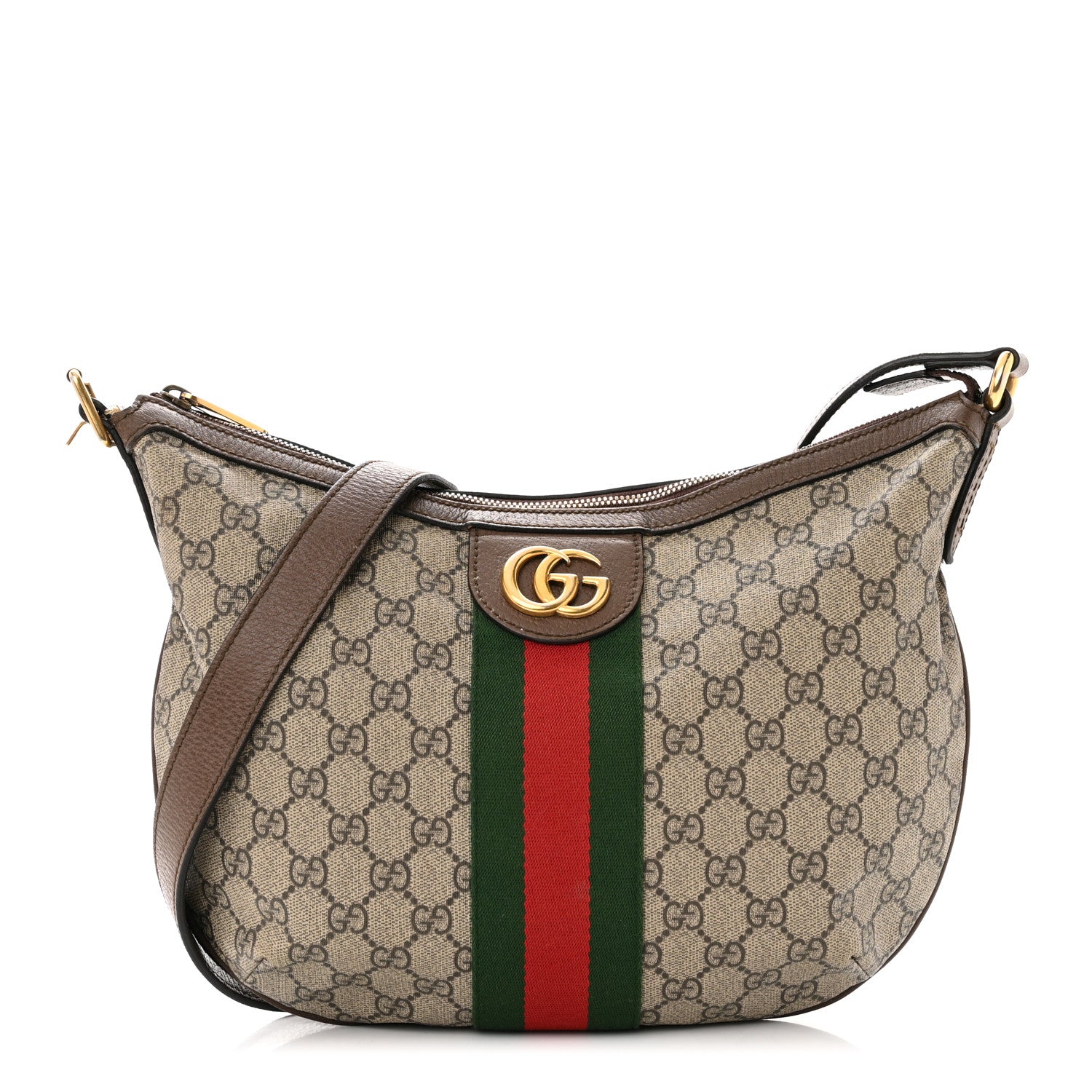 Gucci GG Supreme Monogram Web Small Ophidia Half Moon Hobo Brown ...