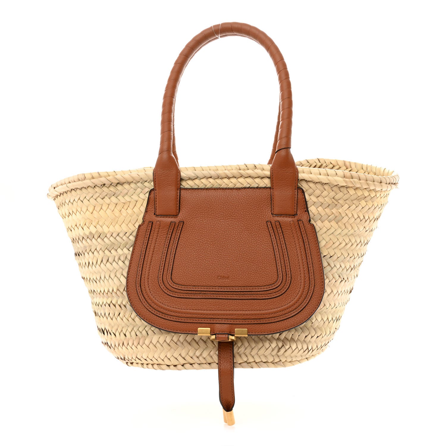 Chloe Raffia Small Grain Calfskin Medium Marcie Basket Tan 1228977 ...
