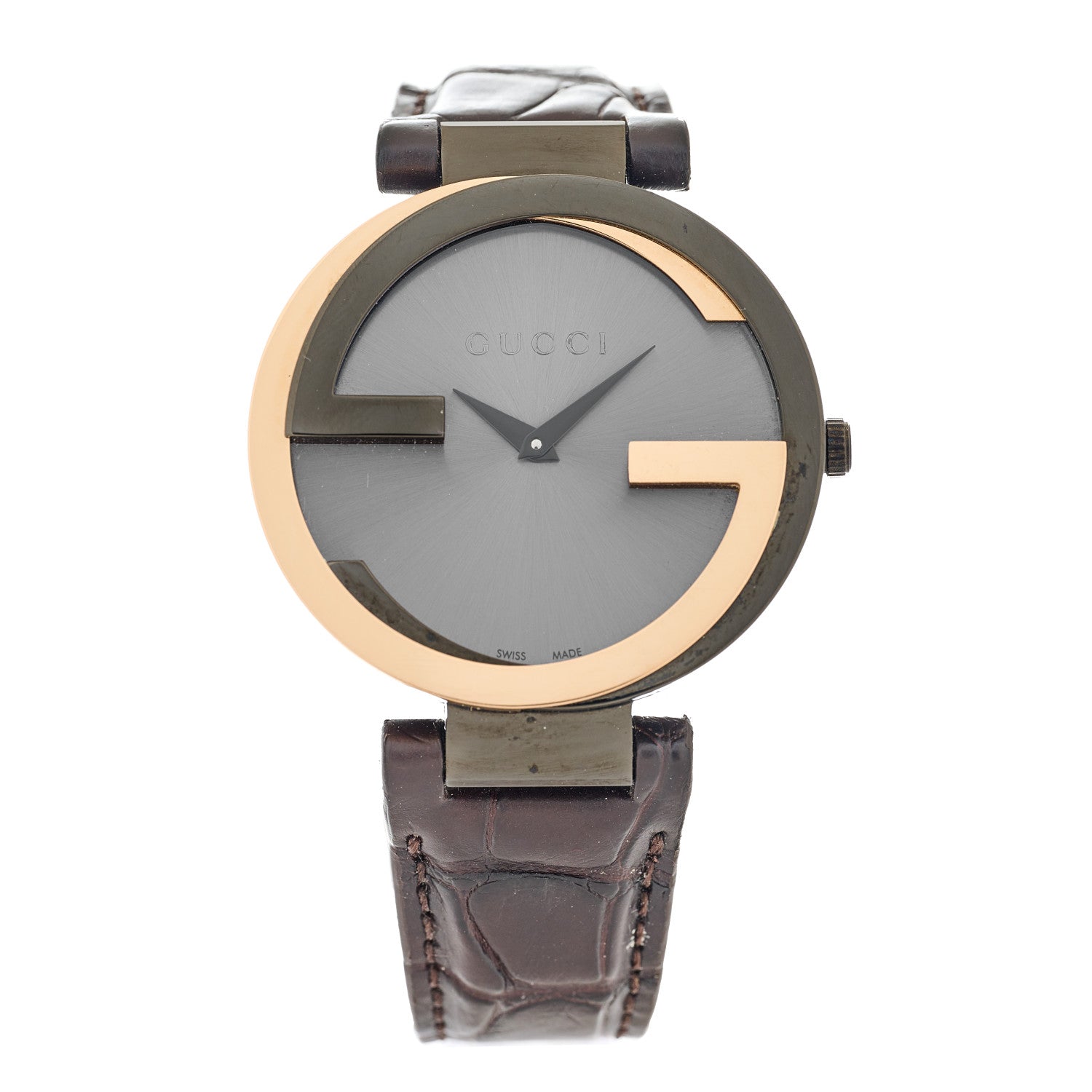 Gucci Stainless Steel Alligator 37mm Interlocking G Quartz Watch Brown ...