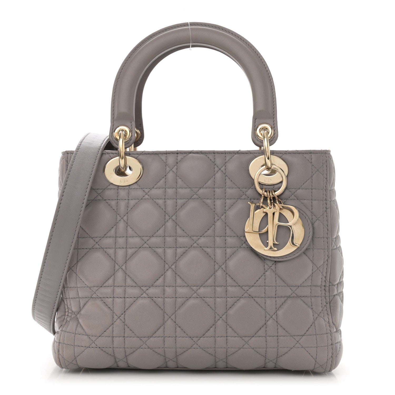 Christian Dior Lambskin Cannage Medium Lady Dior Grey 1525840 ...