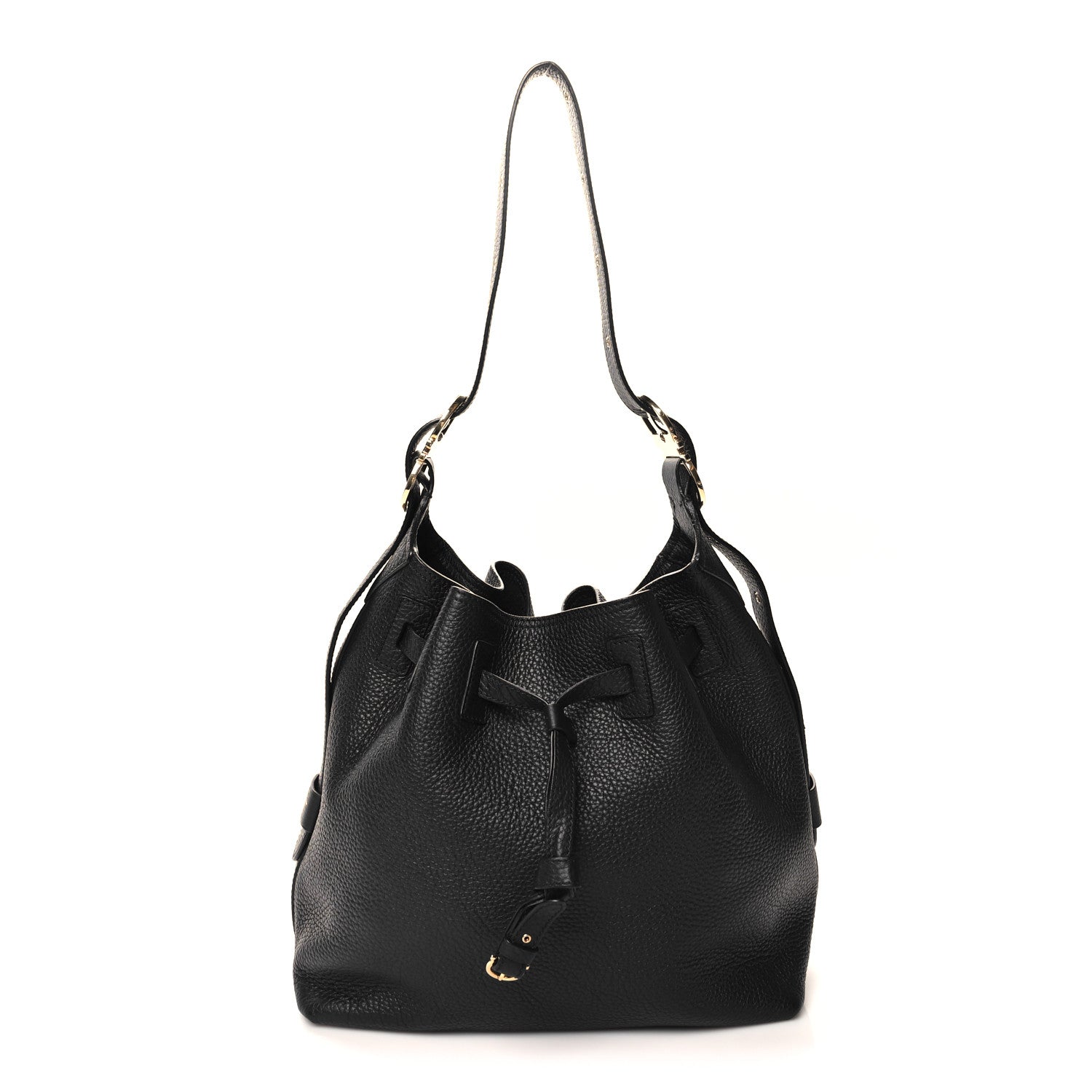 Salvatore Ferragamo Grained Calfskin Carla Bucket Bag Black 1587716 ...