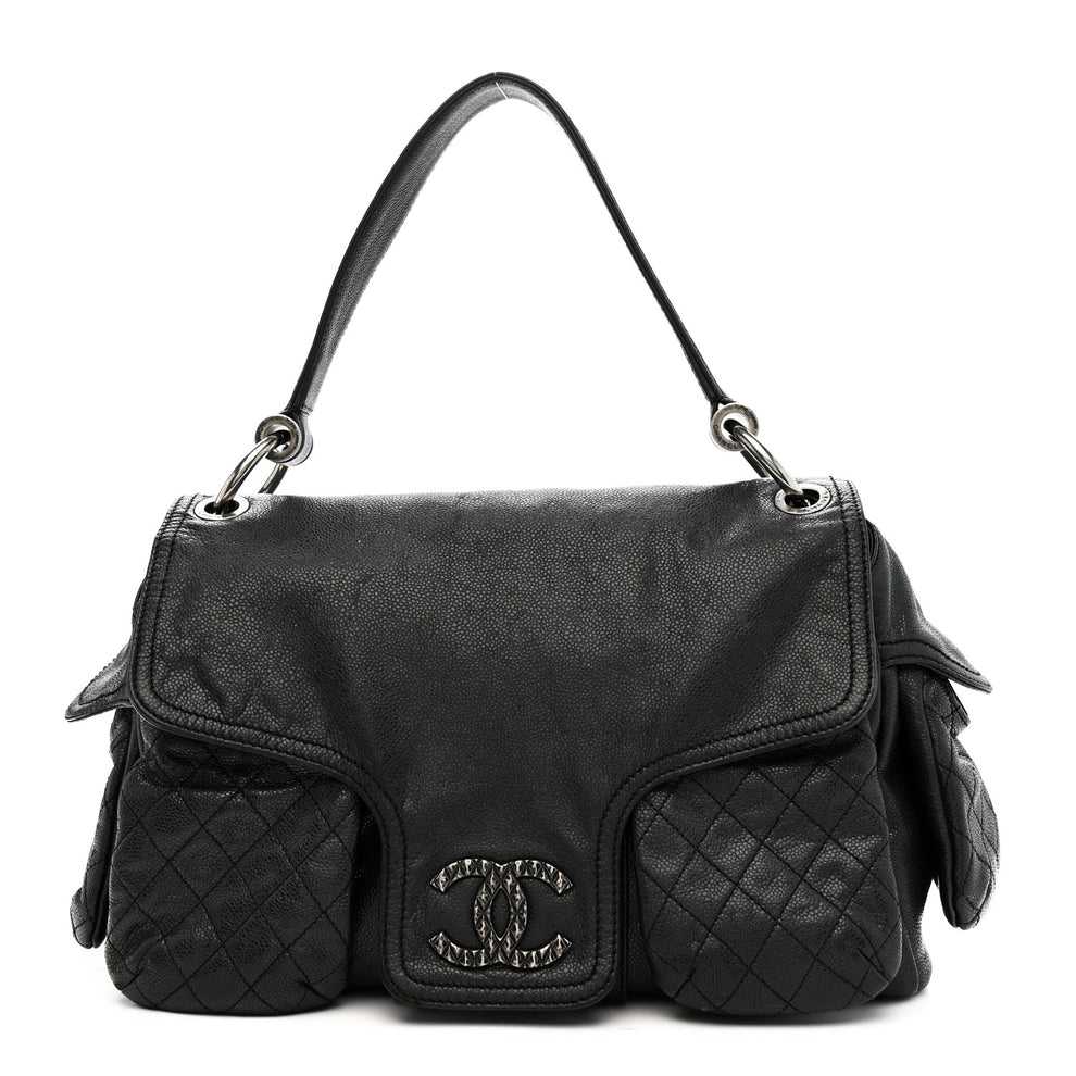 Chanel Glazed Caviar Large Coco Rider Flap Hobo Black 1786047 ...
