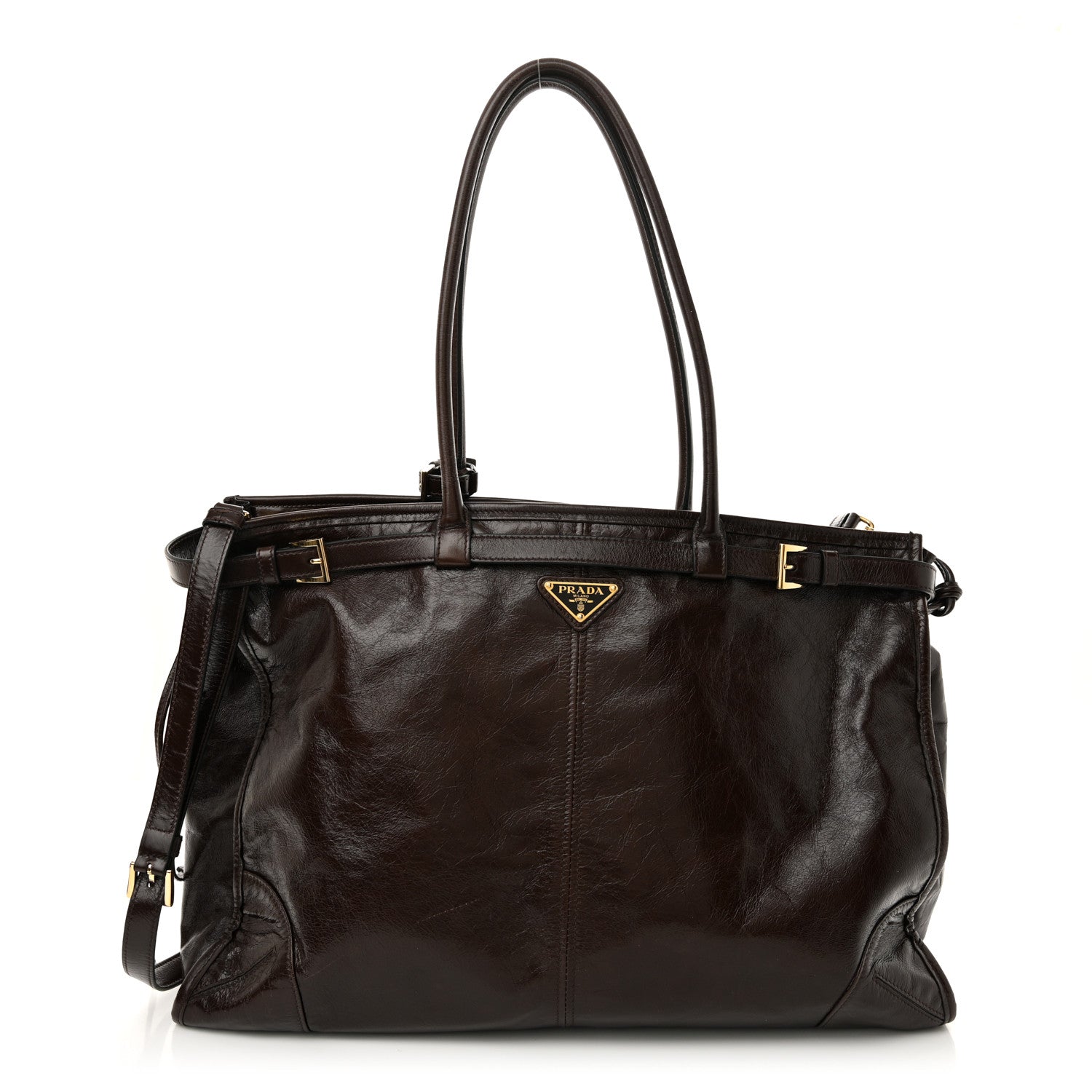 Prada Glossy Calfskin Triangle Extra Large Bonnie Shoulder Bag Dark ...