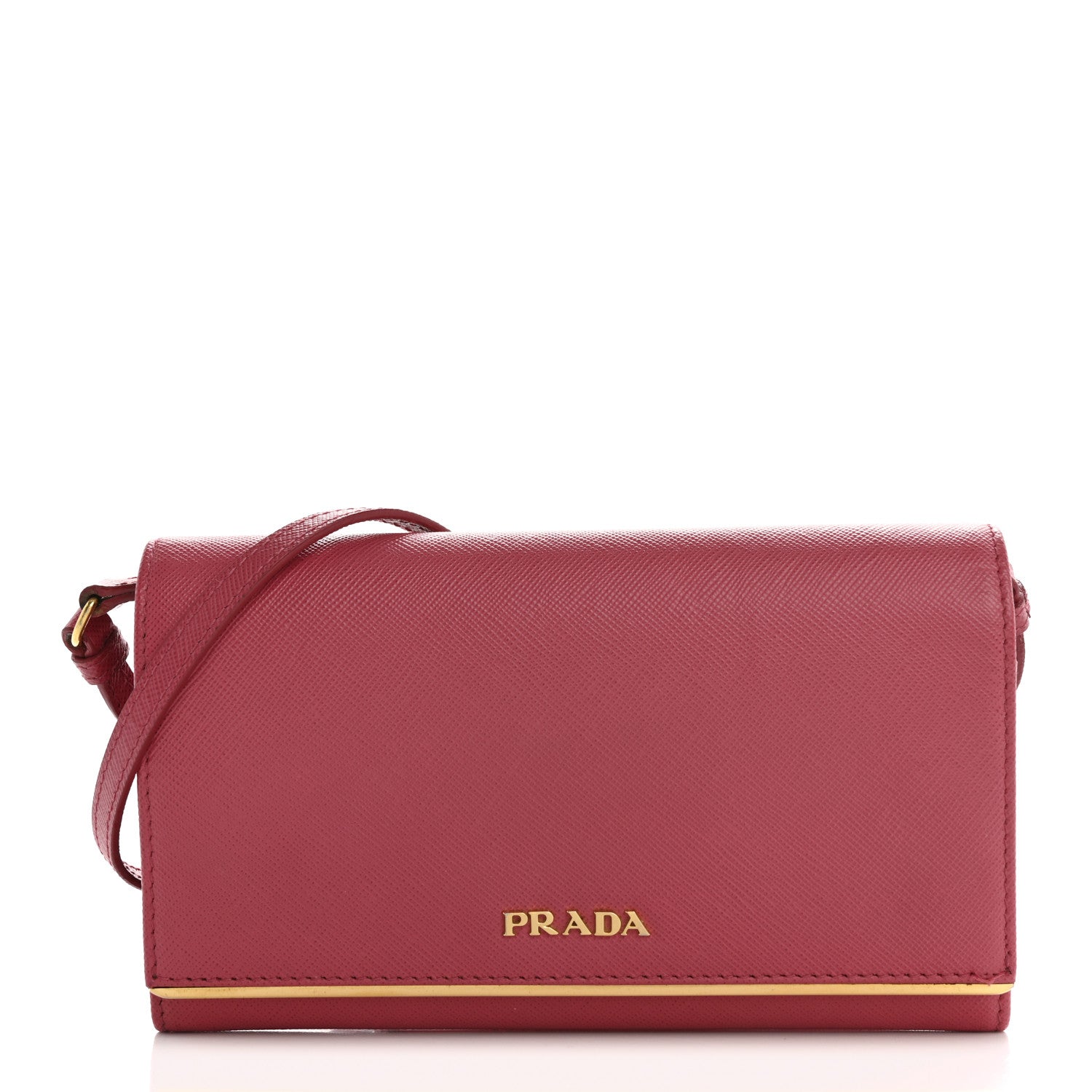 Prada Saffiano Metal Bar Flap Wallet with Strap Peonia 1741782 ...