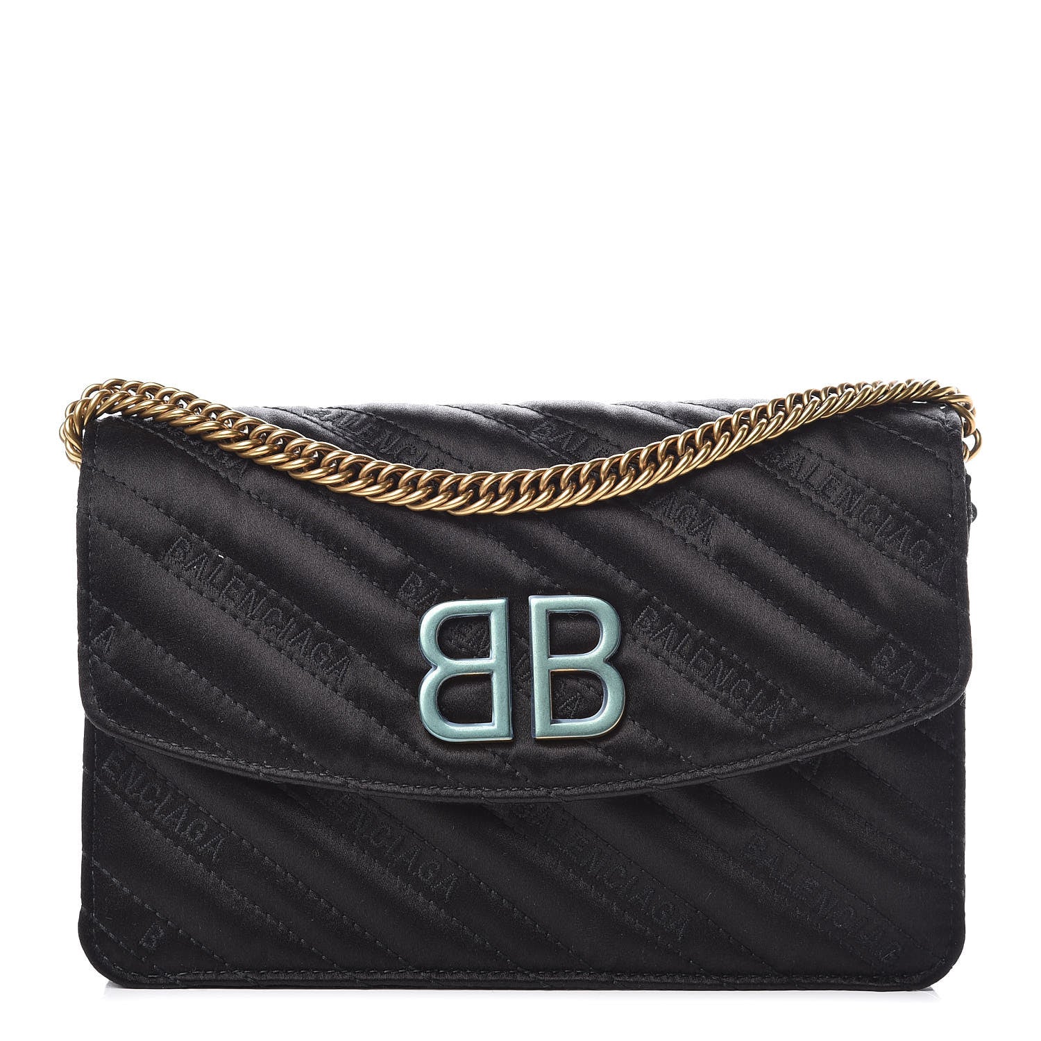 Balenciaga Satin Jacquard Logo Matelasse BB Wallet On Chain Black ...