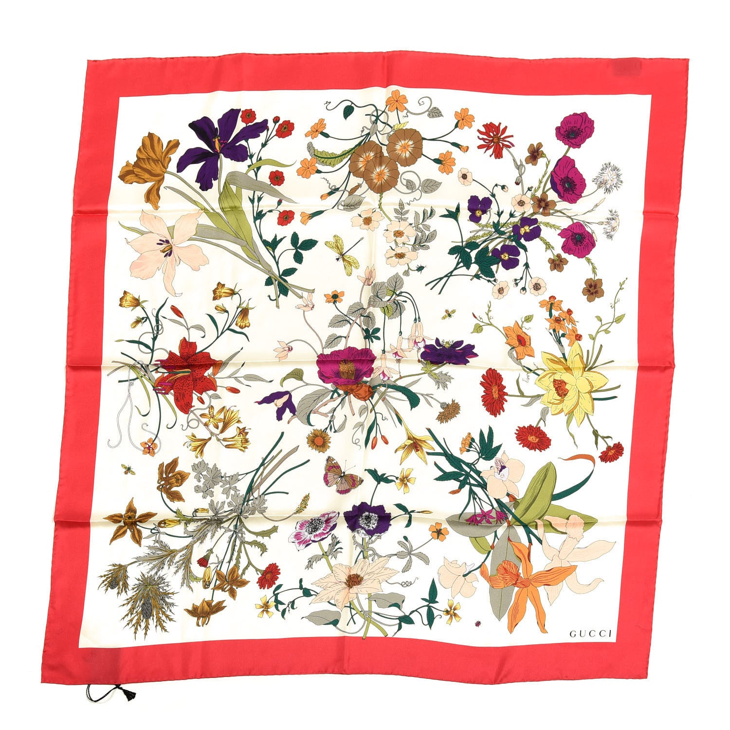Gucci Silk Flora Gothic Square Scarf Ivory Red 697555 – FASHIONPHILE