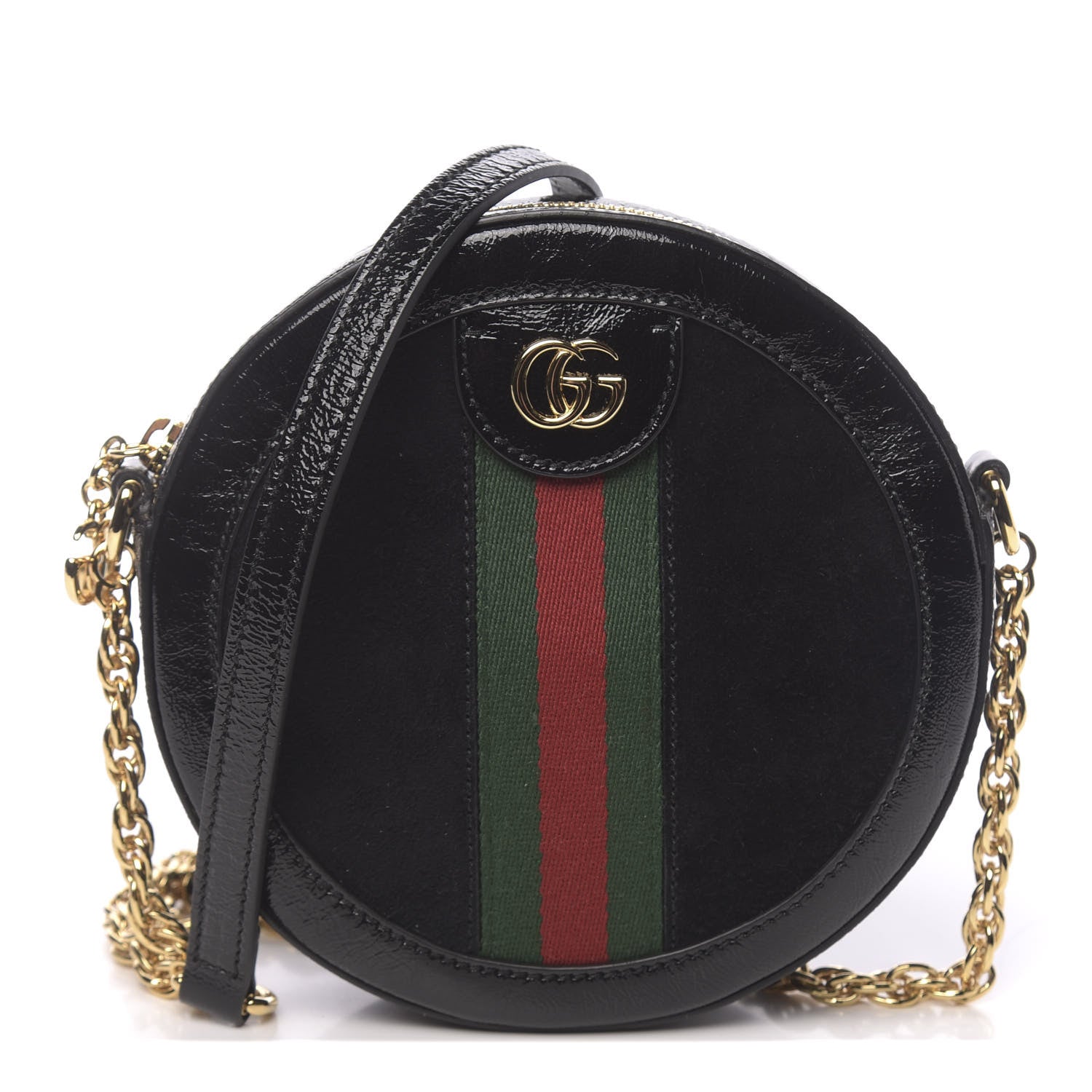 Gucci Suede Patent Web Mini Ophidia Round Shoulder Bag Black 620711 ...