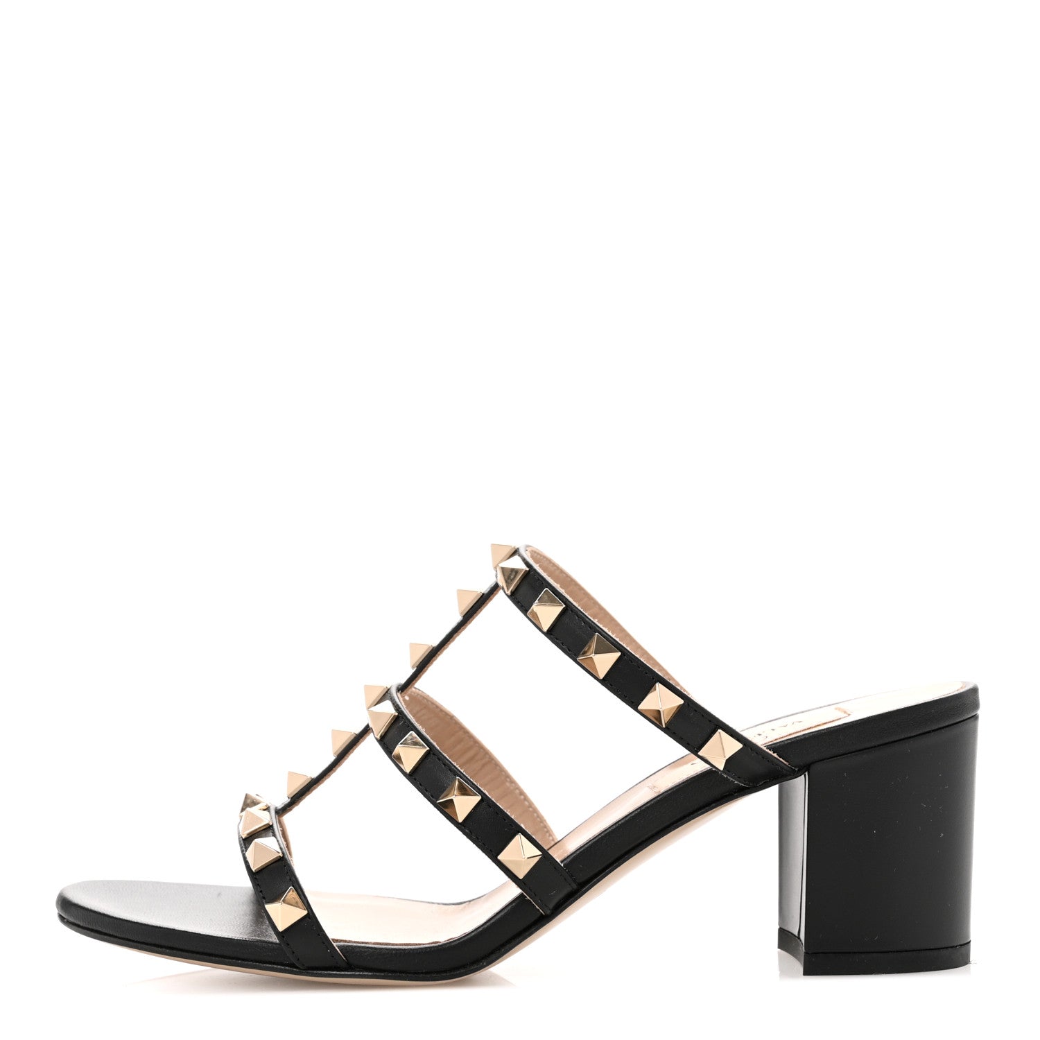 Valentino Garavani Calfskin Rockstud 60mm Caged Slide Sandals 36.5 ...