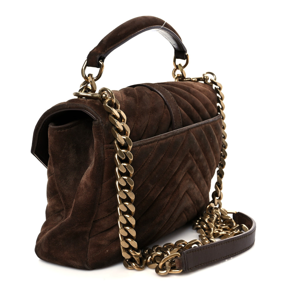 Saint Laurent Suede Matelasse Chevron Monogram Medium College Bag Bark ...