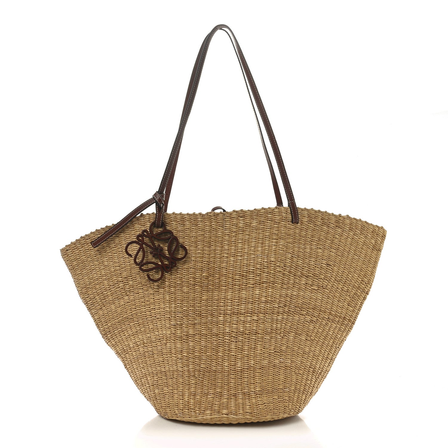 Loewe Raffia Calfskin Shell Basket Tote Natural Pecan 1723843 ...