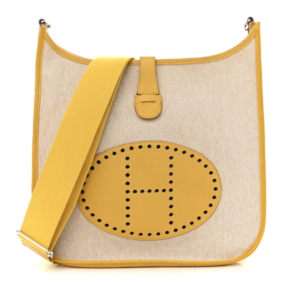 Hermes Toile Taurillon Clemence Evelyne III GM Jaune 1787616 – FASHIONPHILE