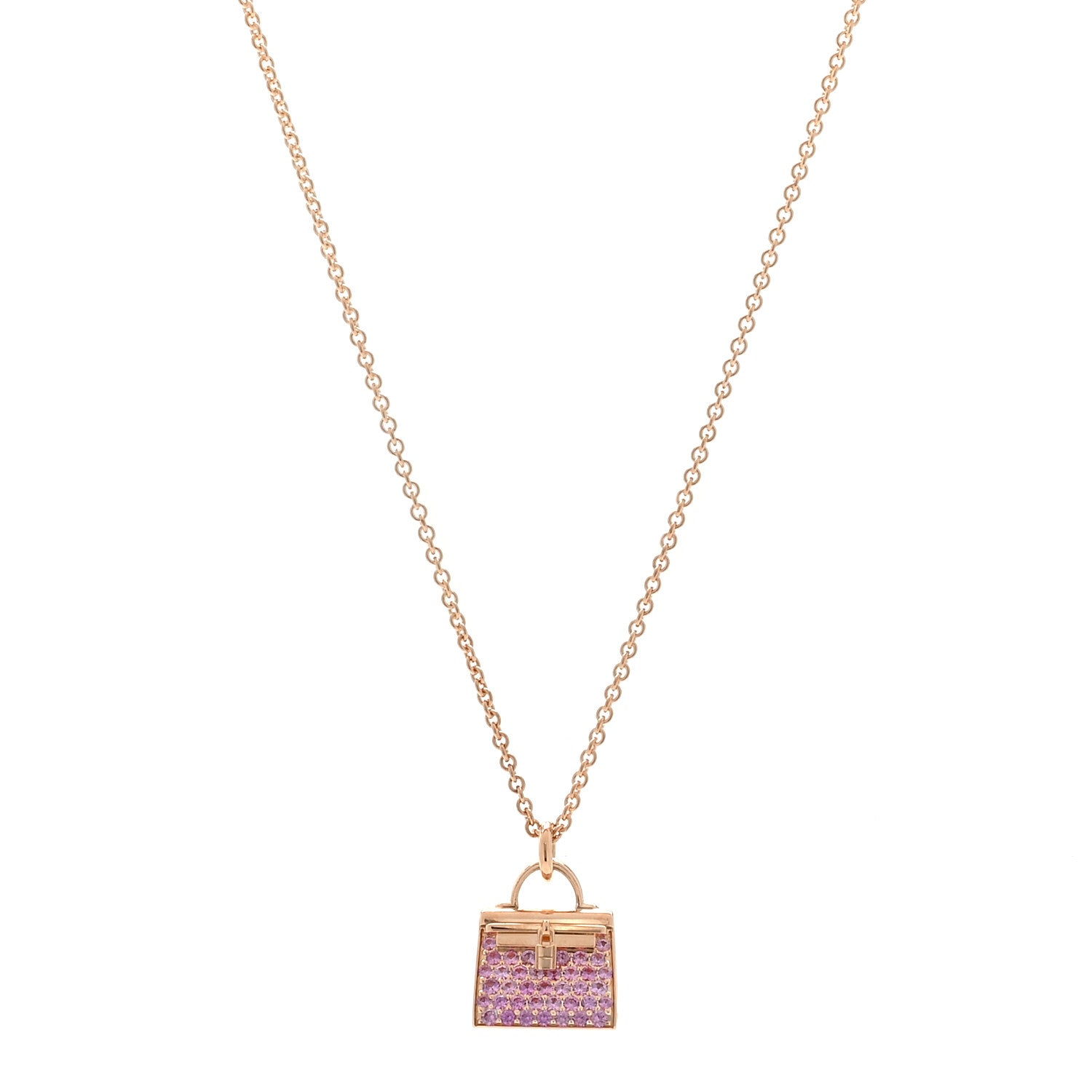 Hermes 18K Rose Gold Pink Sapphire Kelly Amulettes Pendant Necklace ...