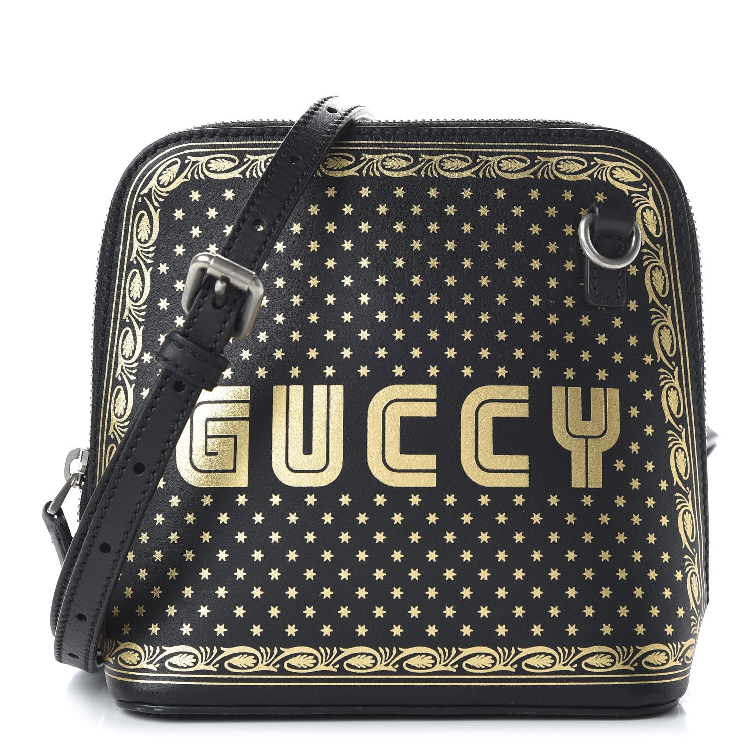 Gucci X SEGA Calfskin GUCCY Stars Mini Dome Shoulder Bag Black Gold ...