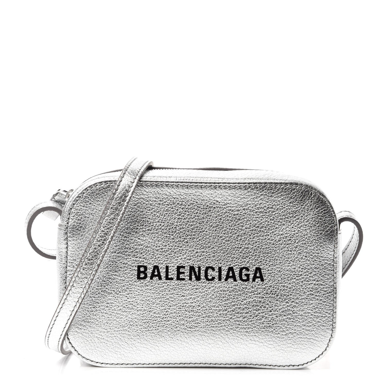 Balenciaga Metallic Goatskin Logo XS Everyday Camera Bag Argent Black ...