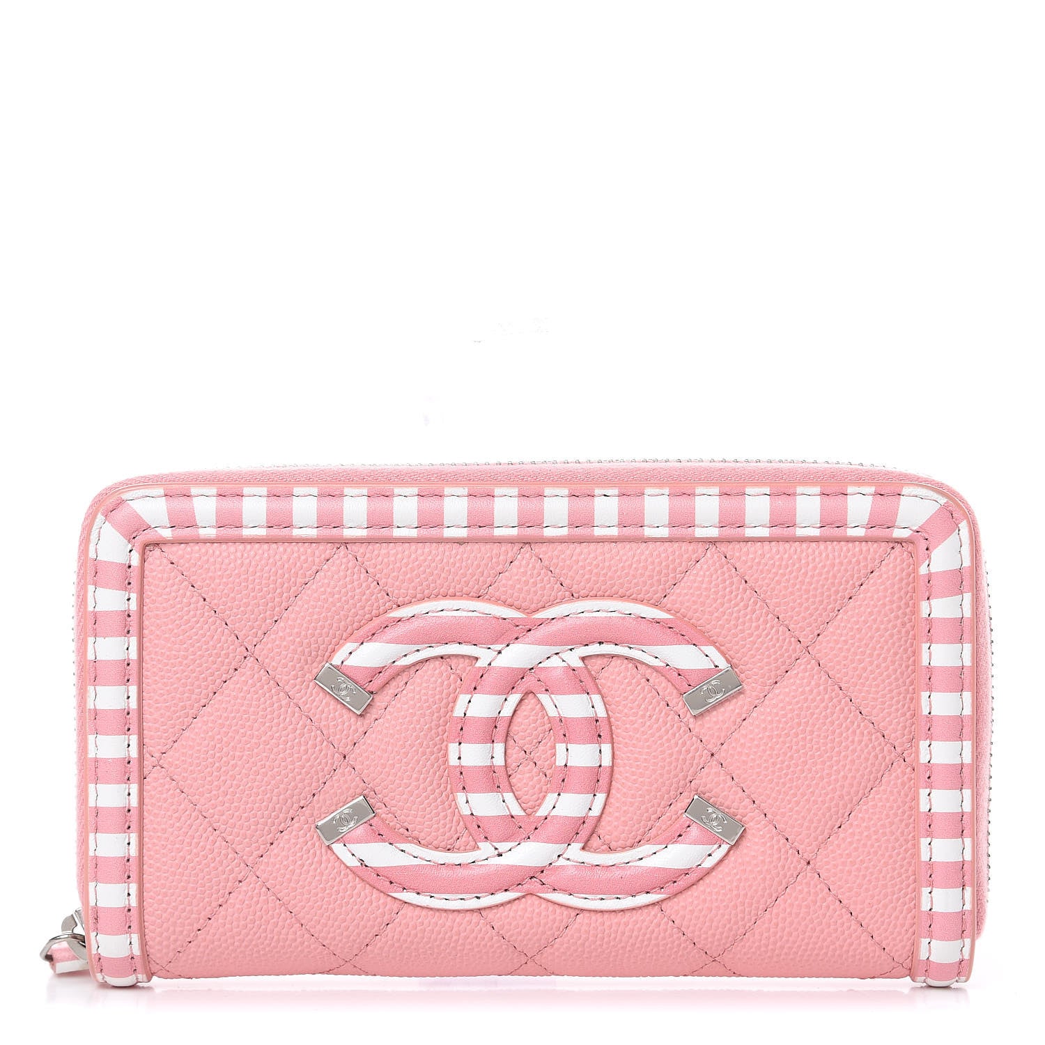 Chanel Caviar Quilted Medium Stripe Filigree Zip Around Wallet Pink ...