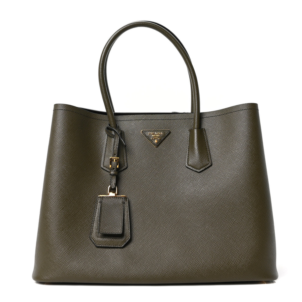 Prada Saffiano Cuir Large Double Bag Militaire 1786906 – FASHIONPHILE