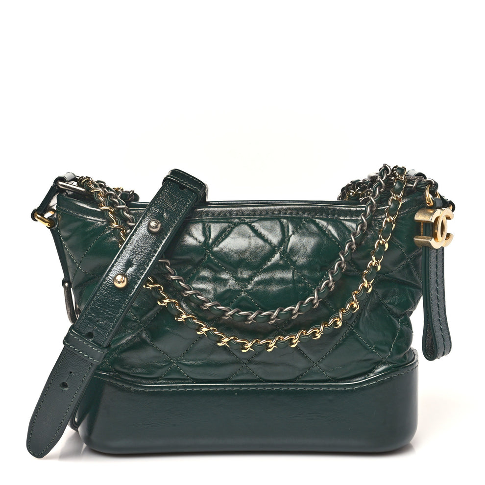 Chanel Aged Calfskin Quilted Small Gabrielle Hobo Dark Green 1837364 ...