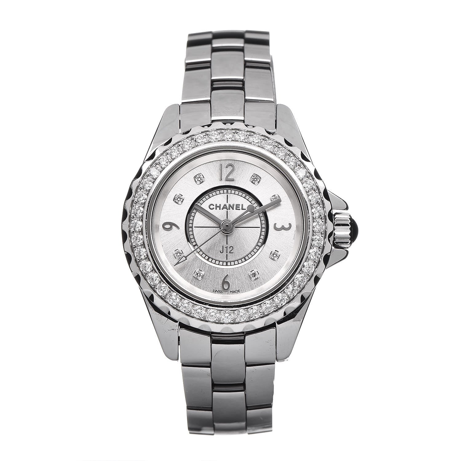 Chanel Titanium Ceramic Diamond Bezel 29mm J12 Quartz Watch 377640 ...