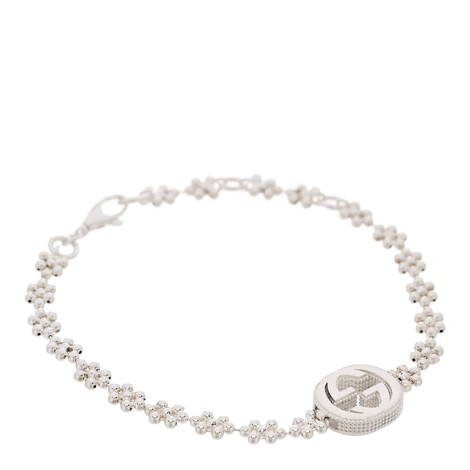 Gucci Sterling Silver Interlocking GG Beaded Flower Bracelet 1461160 ...