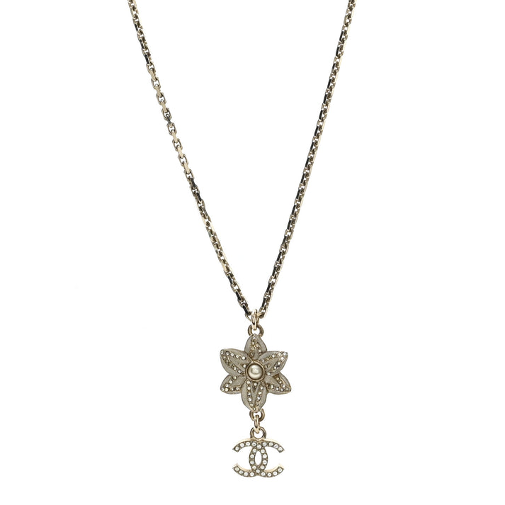 Chanel Crystal CC Flower Drop Necklace White 1769928 – FASHIONPHILE