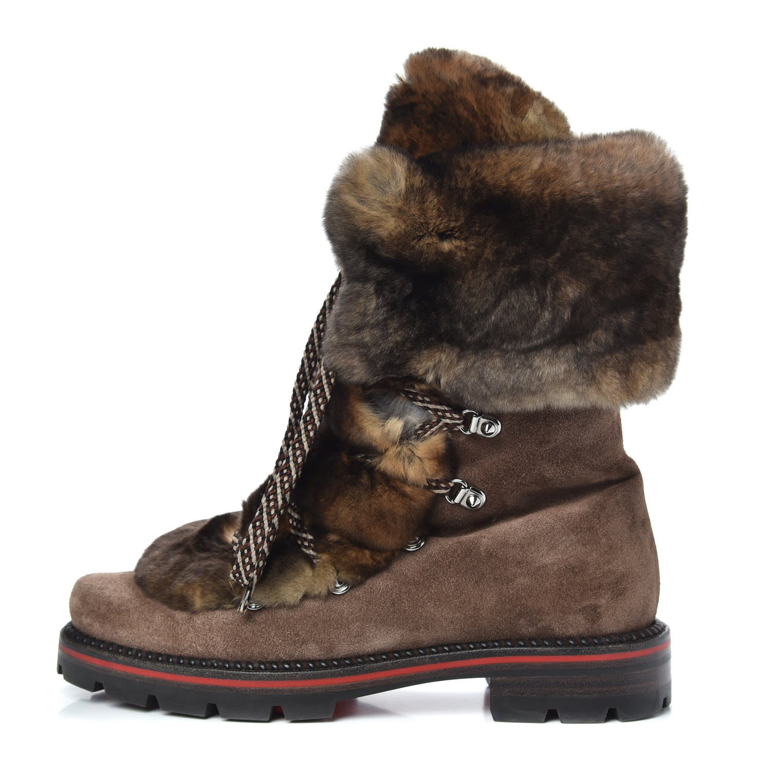 Christian Louboutin Suede Orylag Fur Snow Black Flat Hiking Boots 41 ...