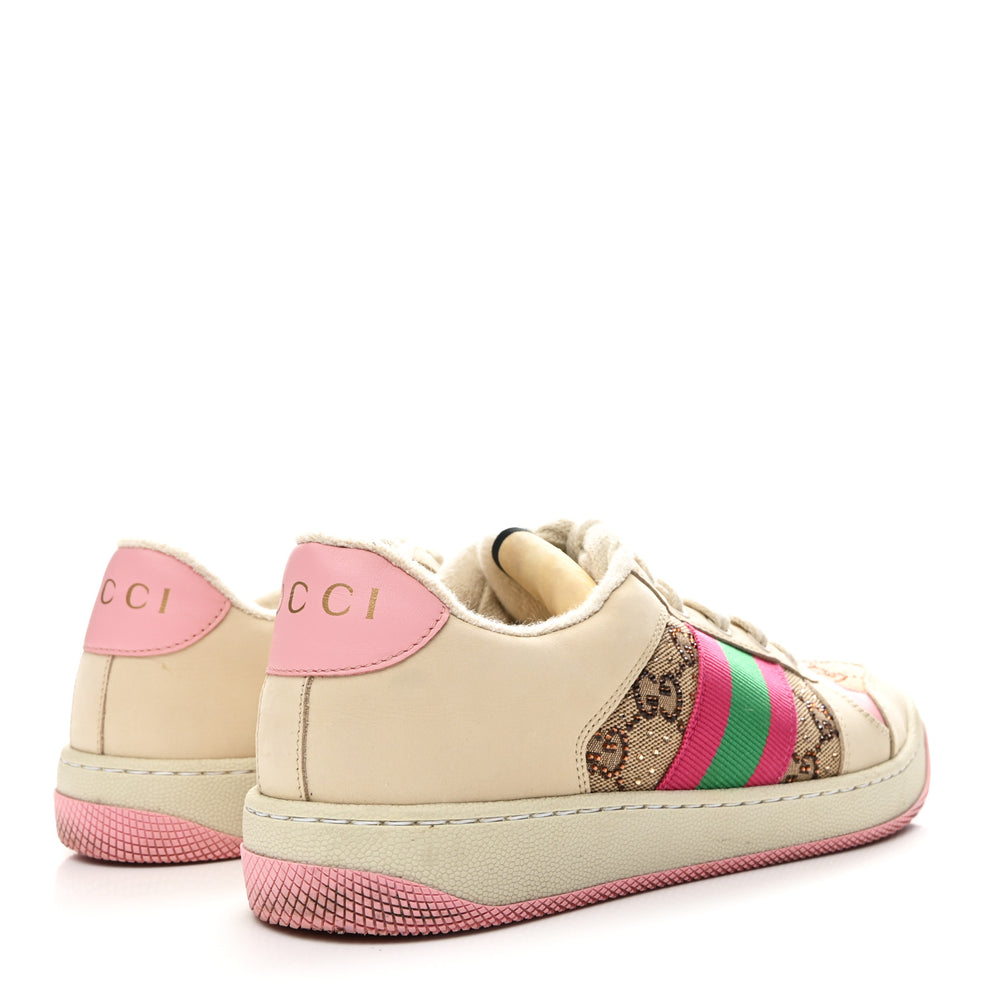 Gucci Calfskin GG Supreme Crystals Web Screener Sneakers 38 Camel Ebony ...