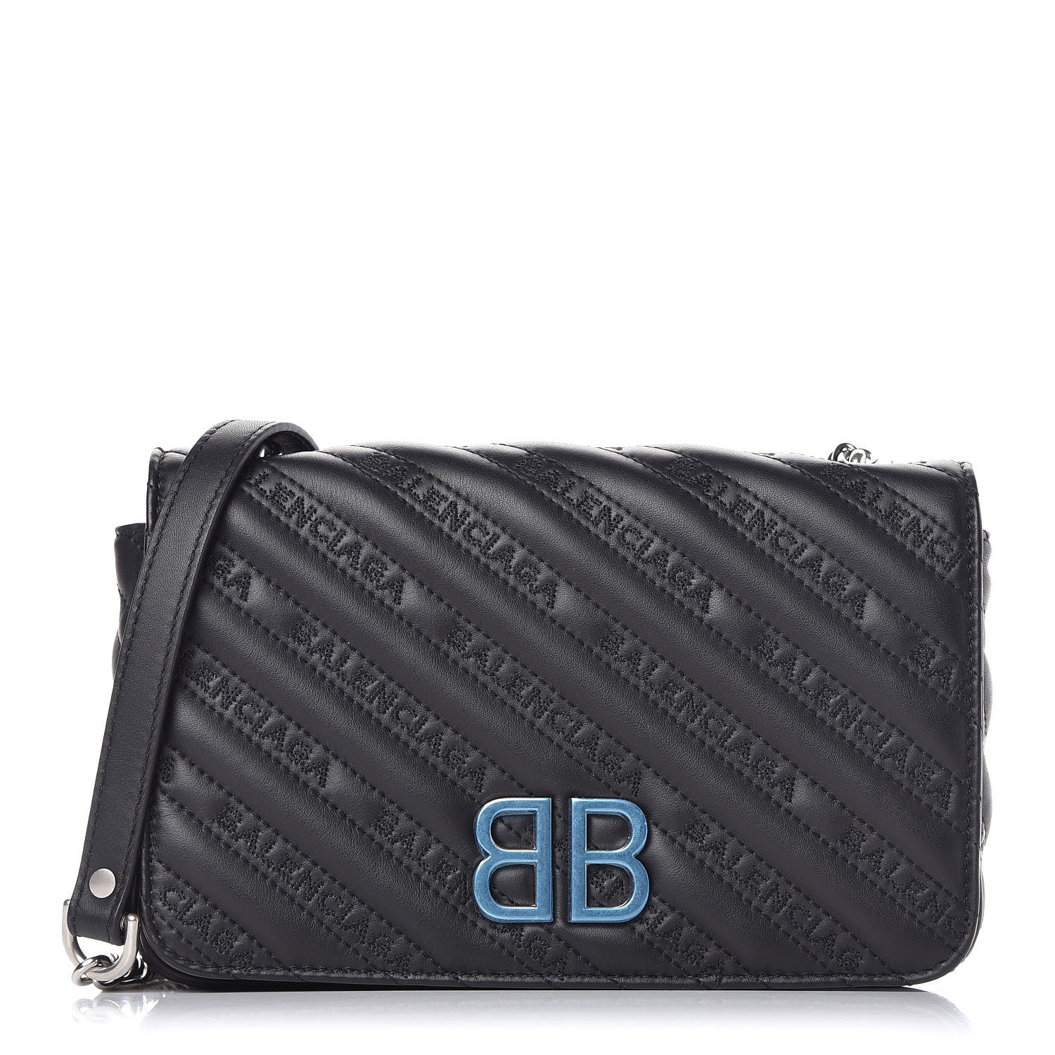 Balenciaga Calfskin Logo Matelasse S BB Round Crossbody Bag Black ...