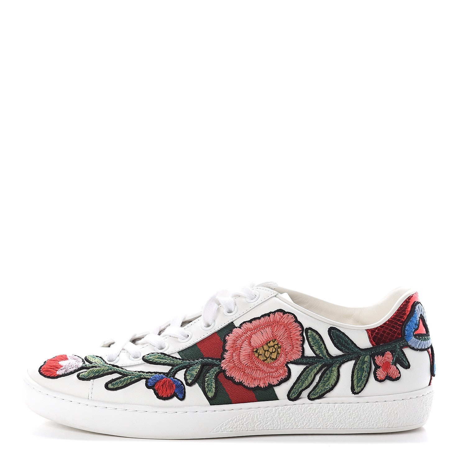 Gucci Calfskin Web Floral Embroidered Womens Ace Sneakers 37 White ...