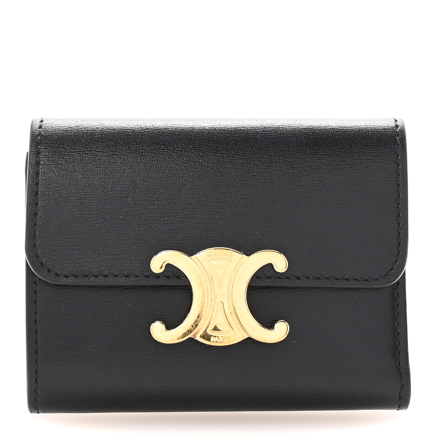 Celine Shiny Calfskin Compact Triomphe Wallet With Coin Purse Black ...