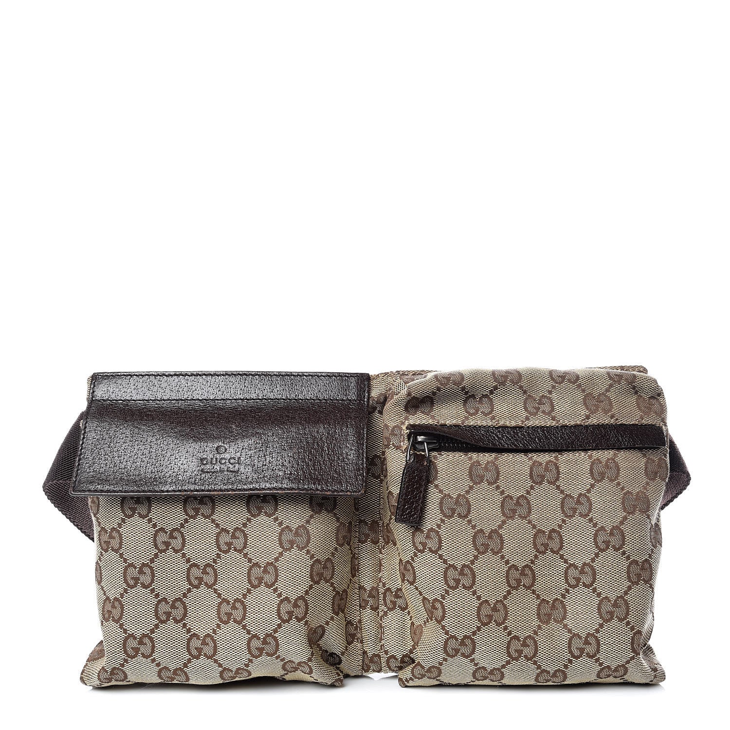 Gucci GG Monogram Double Pocket Belt Bag Dark Brown 396752 – FASHIONPHILE