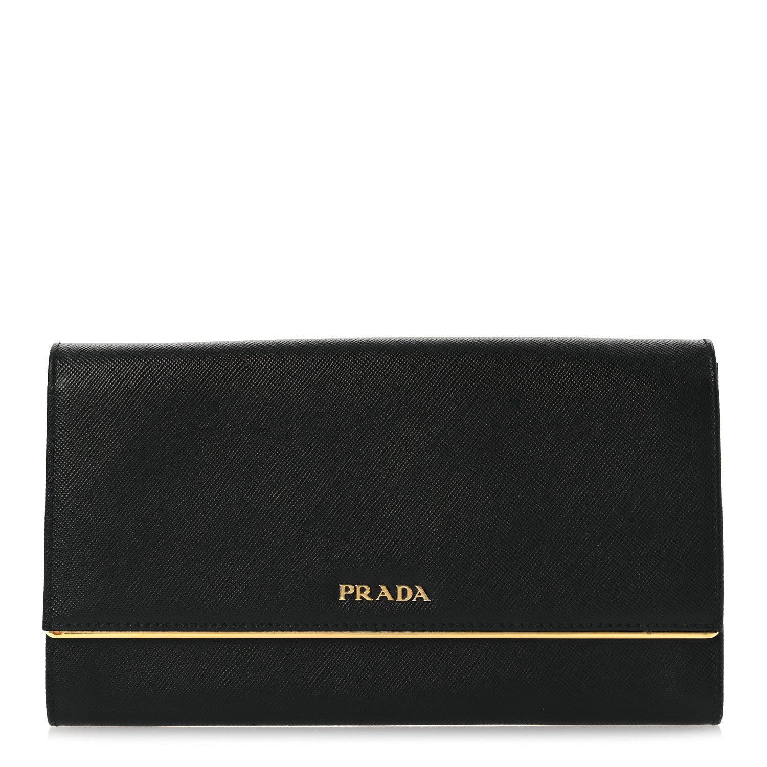 Prada Saffiano Metal Bar Flap Wallet Black 1728109 – FASHIONPHILE