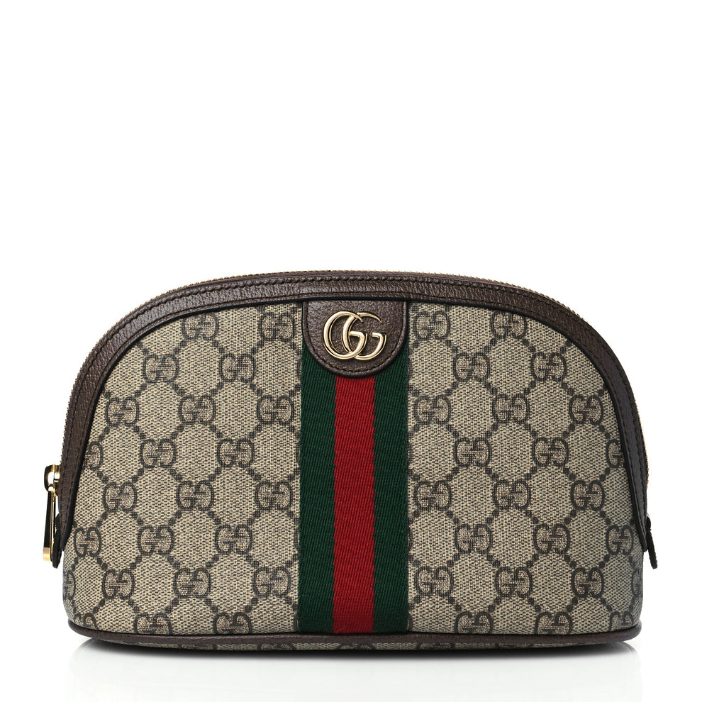 Gucci GG Supreme Monogram Textured Calfskin Web Large Ophidia Cosmetic ...