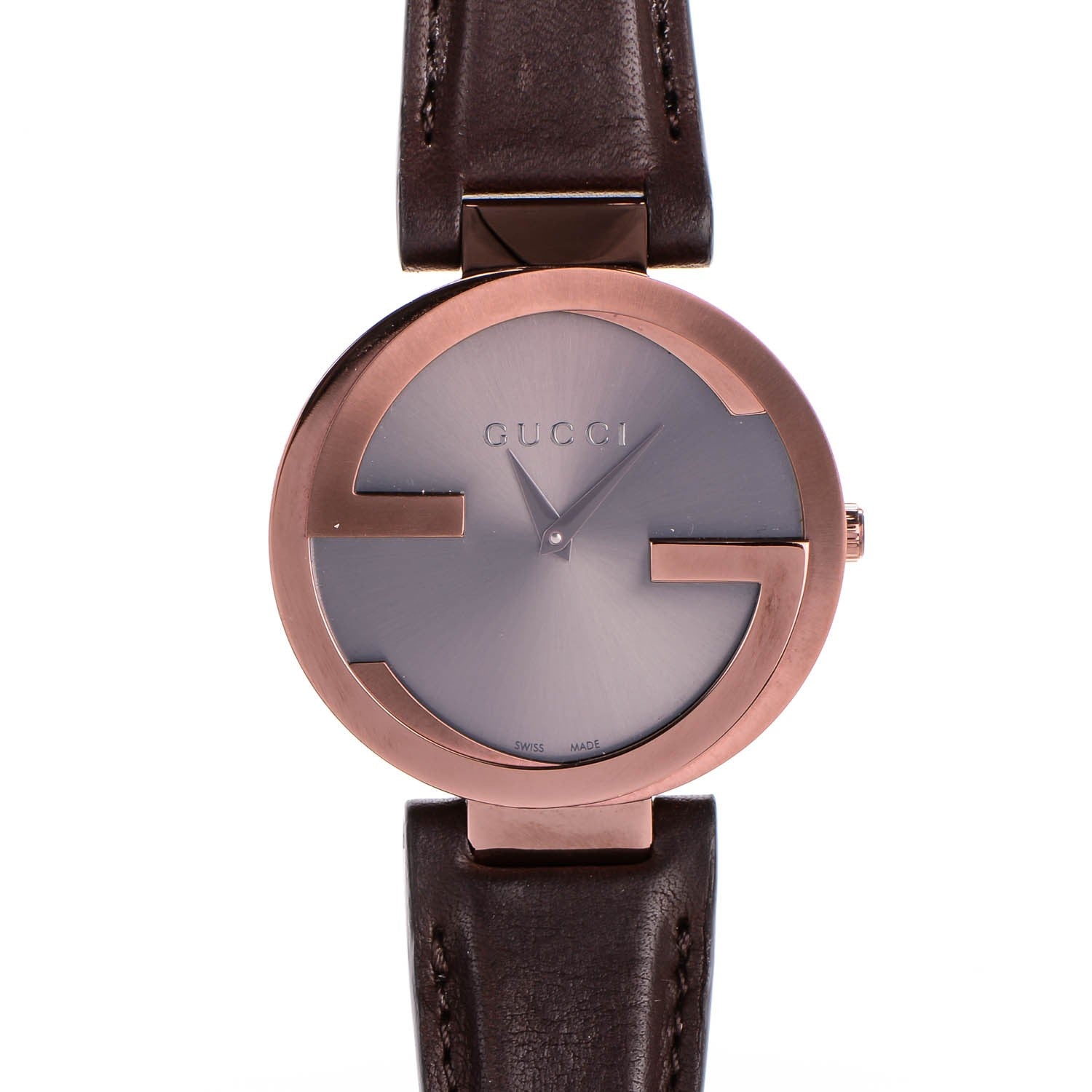 Gucci Stainless Steel Calfskin 37mm Interlocking G Quartz Watch Brown ...