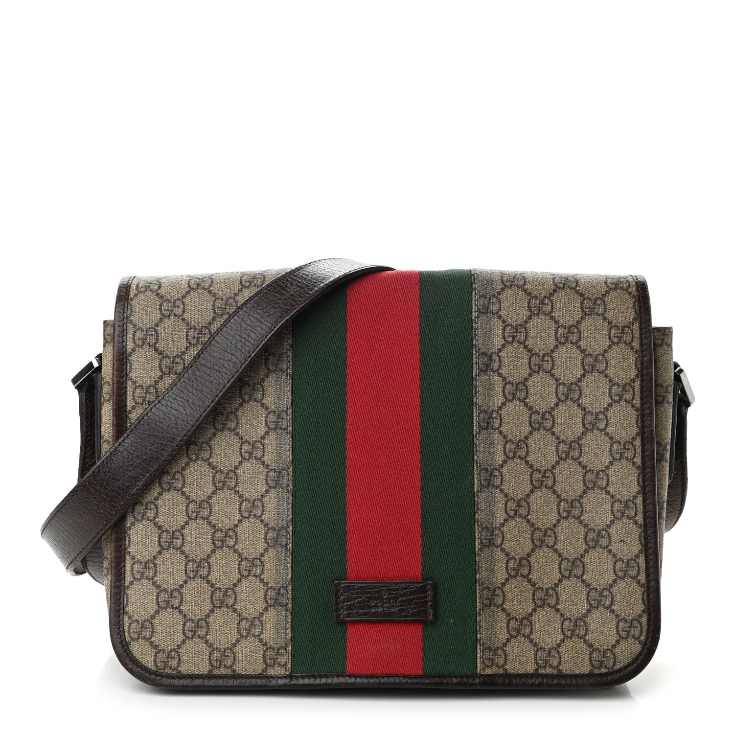 Gucci GG Plus Monogram Web Large Flap Messenger Beige Dark Brown 970809 ...