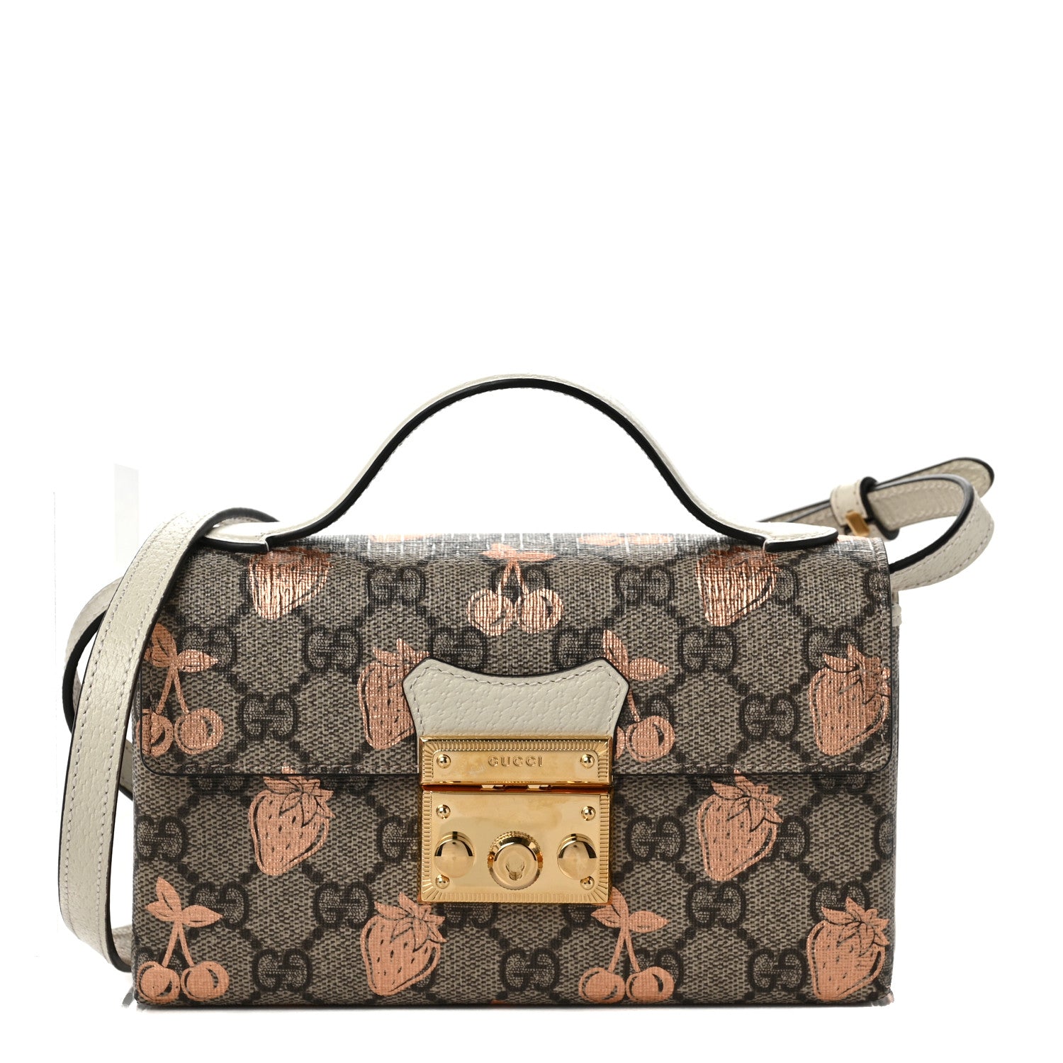 Gucci GG Supreme Monogram Berry Textured Dollar Calfskin Mini Padlock ...