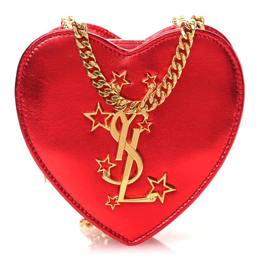 Saint Laurent Metallic Lambskin Small Love Heart Chain Bag Red 1782009 ...