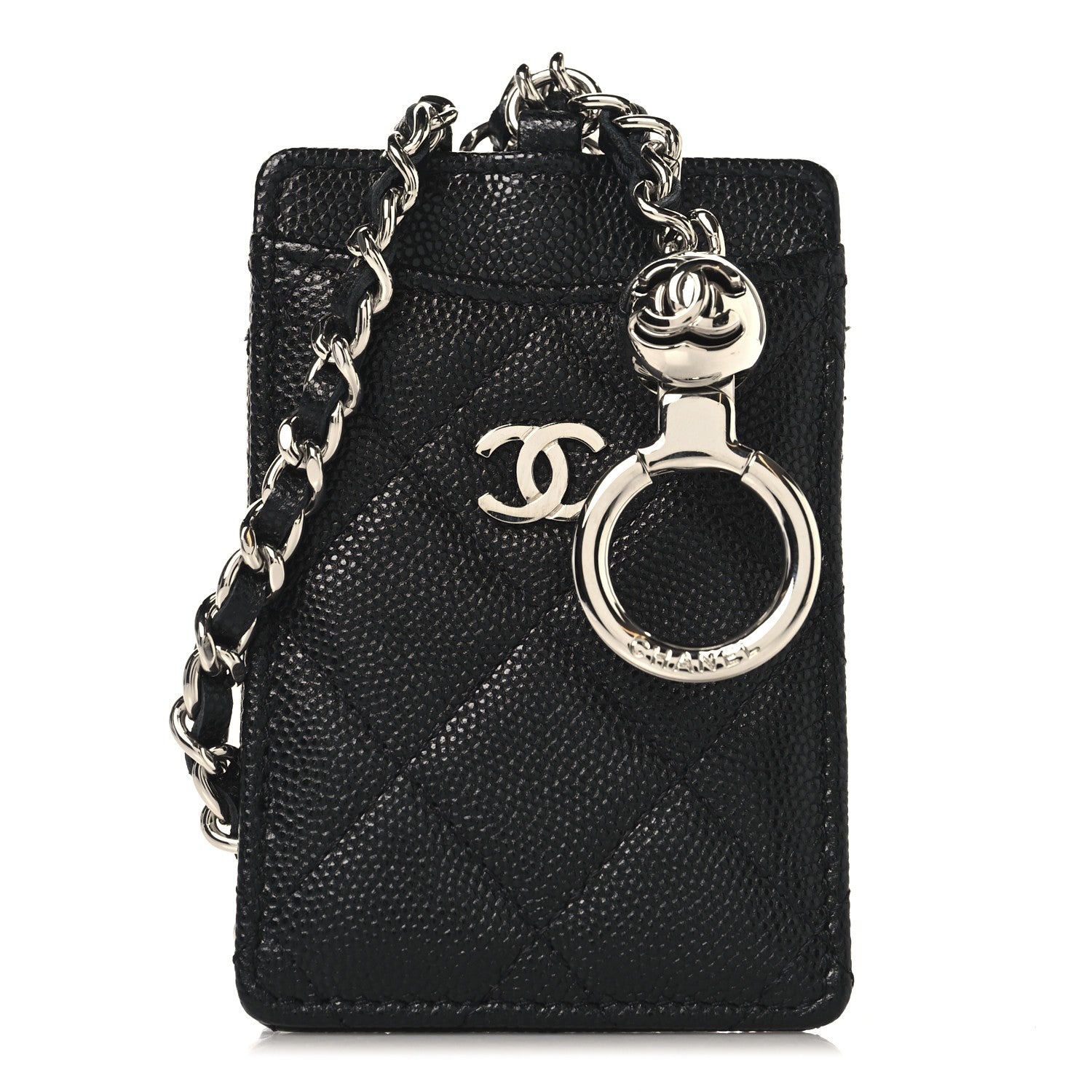 Chanel Caviar Quilted Key Holder Card Holder On Chain Black 1757239 ...
