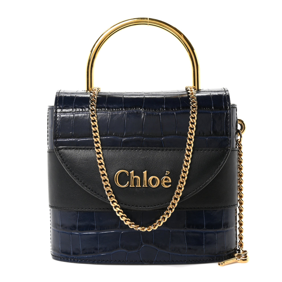 Chloe Calfskin Crocodile Embossed Small Aby Lock Full Blue 1790611 ...